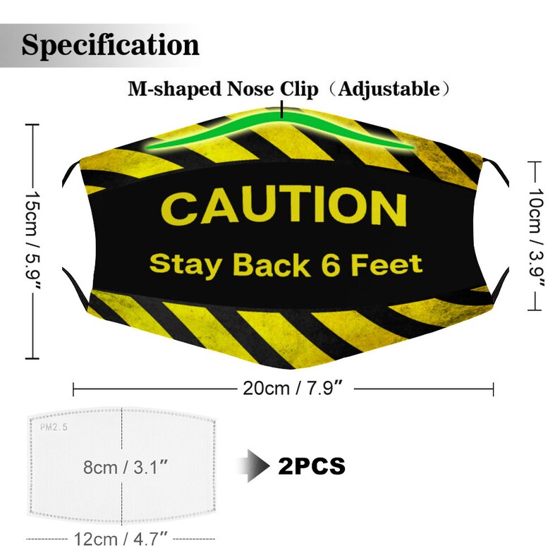 Caution Stay Back 6 Feet Social Distancing Cloth Face Mask W/ - Etsy