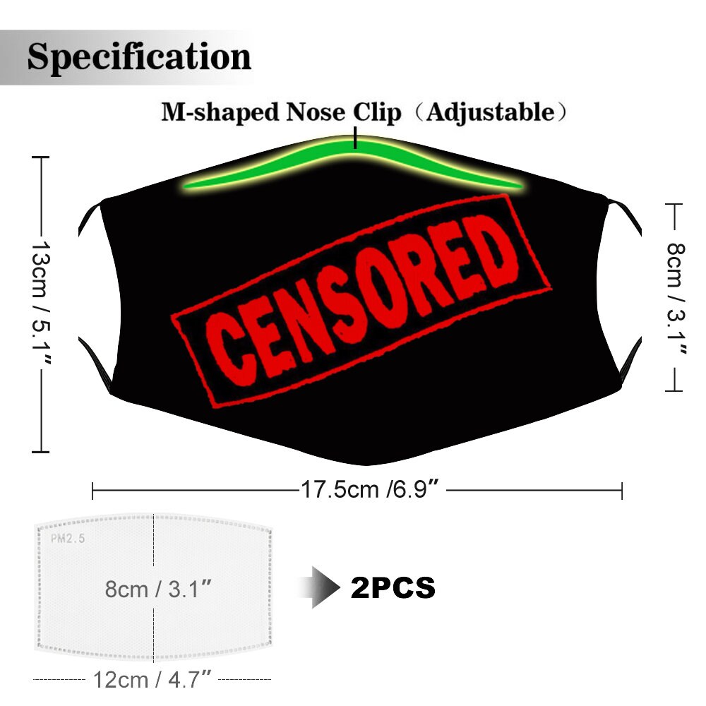 Red Censored Label Health Mandate Protest Rebel Anti Black Cloth Face ...