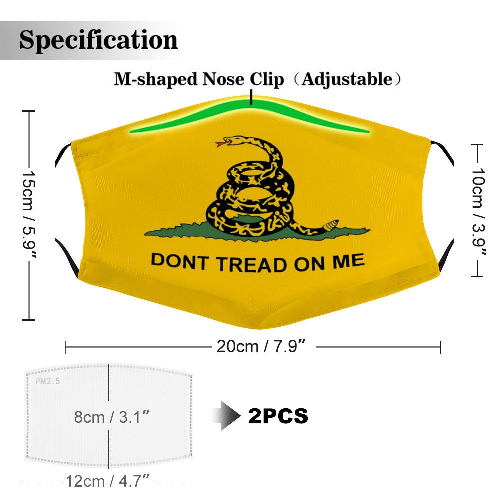 Don't Tread on Me Snake Gadsden Yellow Flag Rebel Anti Cloth Face Mask ...