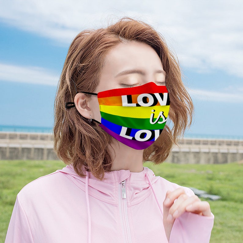 LGBTQIA Love is Love Rainbow Flag Cloth Face Mask With 2 Replaceable ...