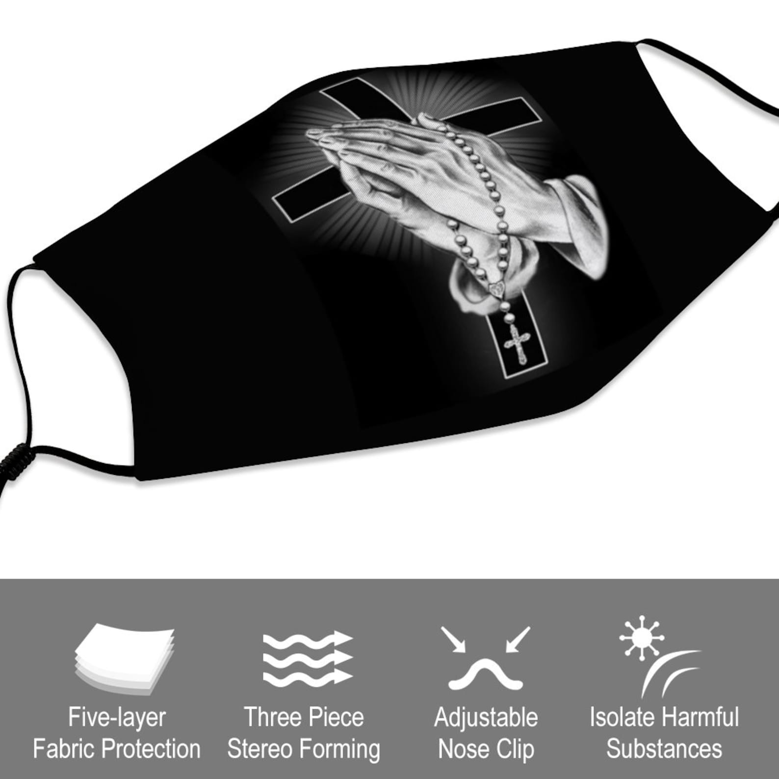 Catholic Rosary Praying Hands Jesus Cross Faith Christian Cloth Face ...