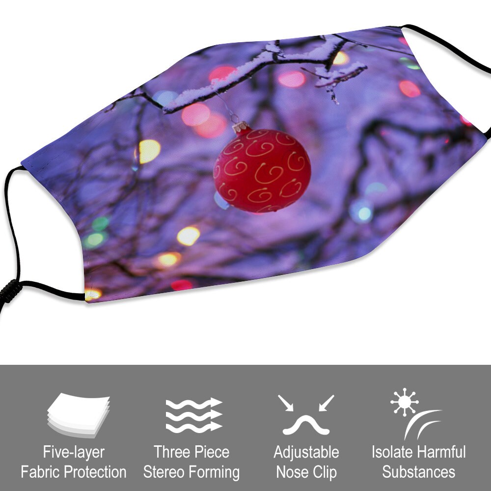 Winter Branch Snow Holiday Christmas Trees Lights Red Ornament Cloth ...