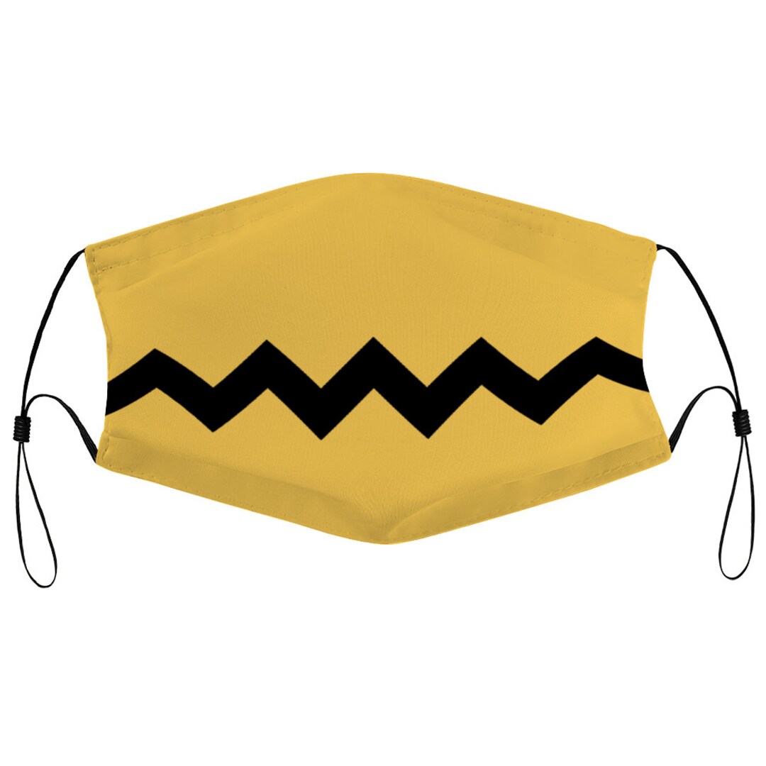 Peanuts Charlie Brown Zig Zag Black Yellow Cloth Face Mask W/ 2 ...