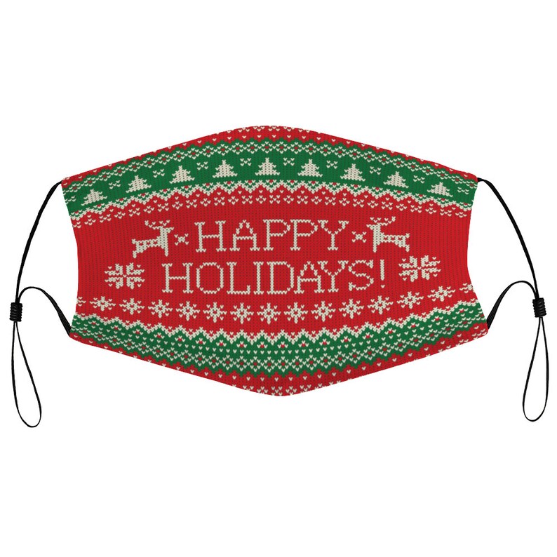 Happy Holidays Ugly Christmas Sweater Reindeer Red Cloth Face Mask W/ 2 ...