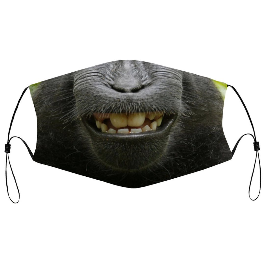 Laughing Monkey Smiling Animal Mouth Black Cloth Face Mask With 2 ...