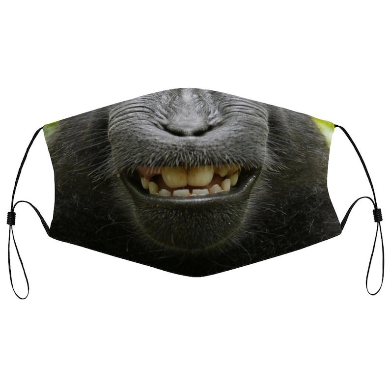 Laughing Monkey Smiling Animal Mouth Black Cloth Face Mask With 2 ...
