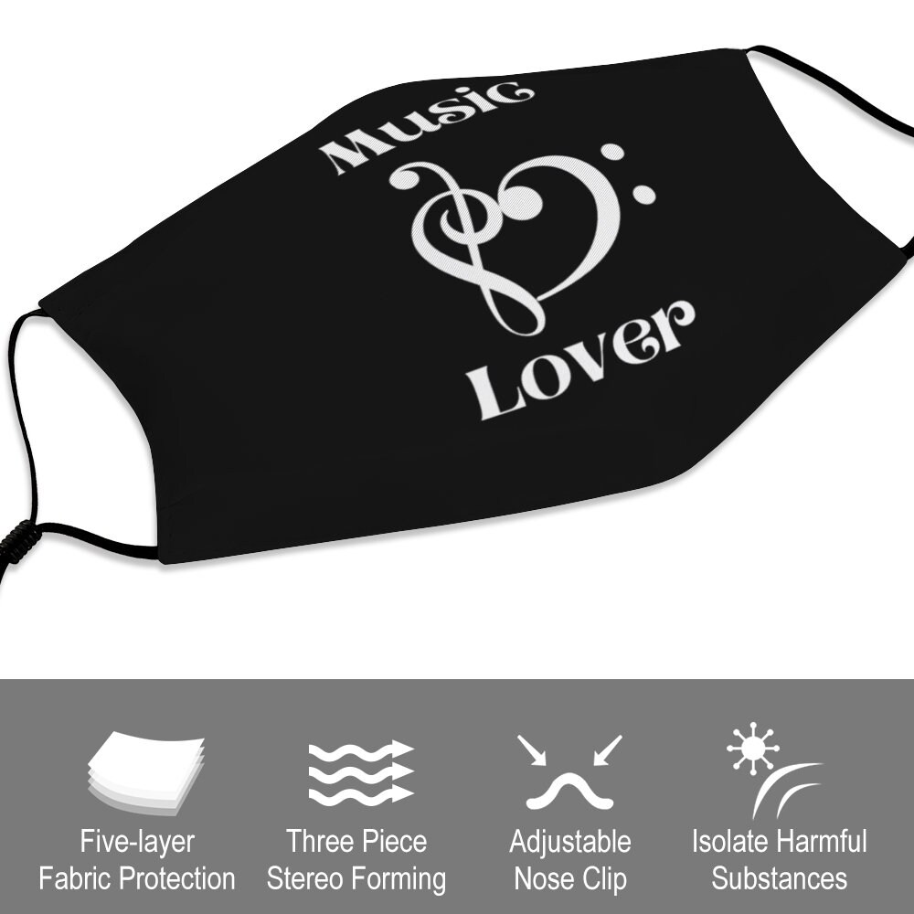 Music Lover Treble Bass Clef Heart Musical Instruments Cloth Face Mask ...