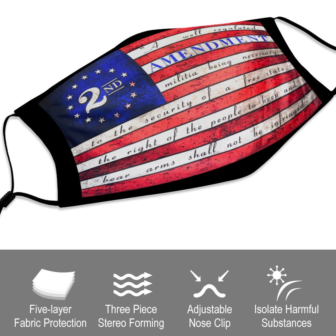 2nd Amendment USA Gun Rights Keep Bear Arms Flag Rebel Anti Cloth Face ...