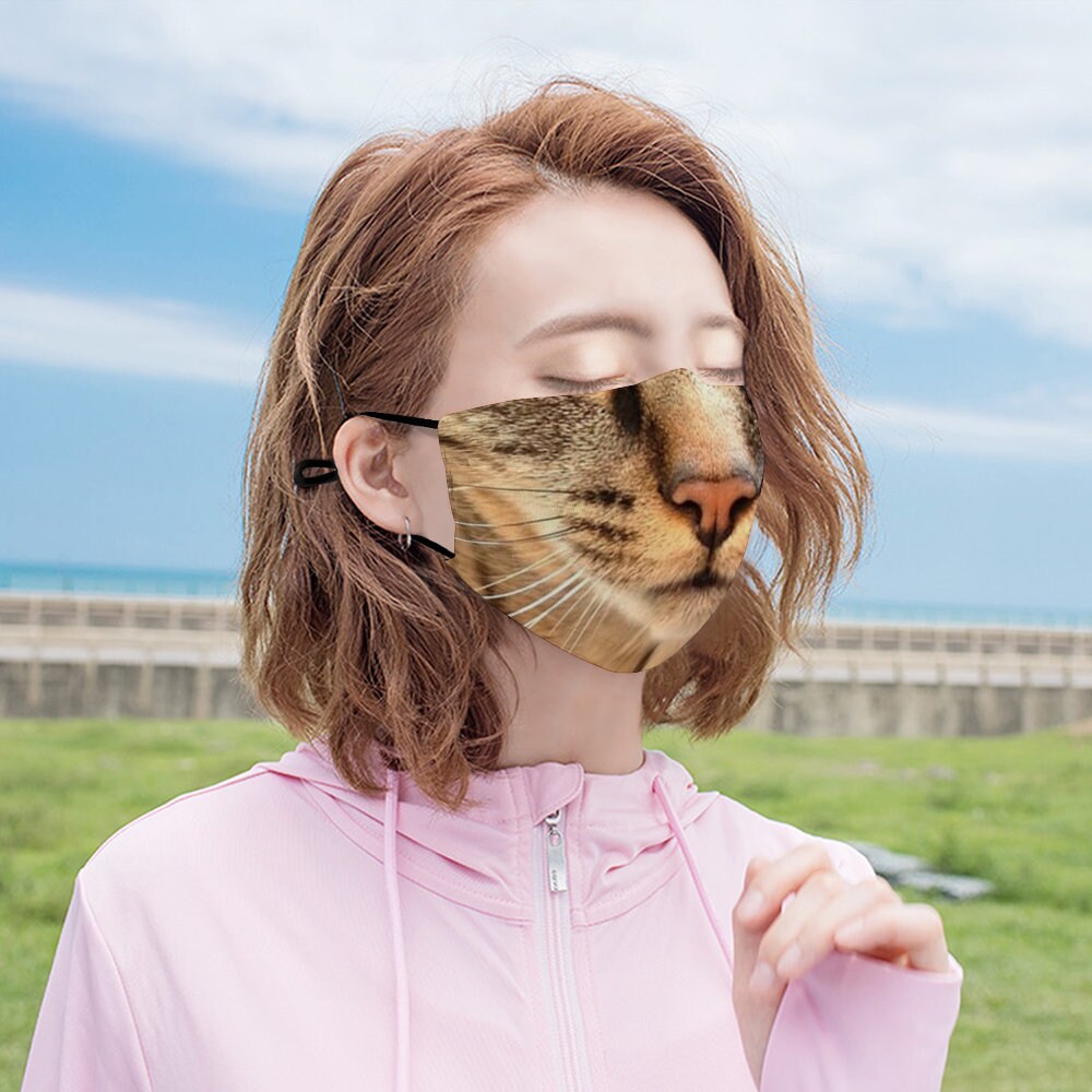 Brown Tabby Cat Kitty Feline Cloth Face Mask - 2 Replaceable Filters ...