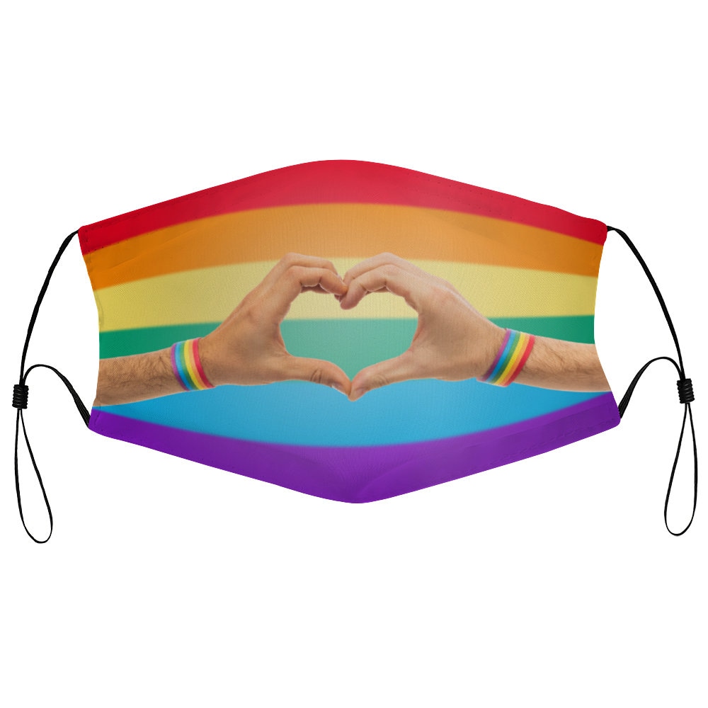 LGBTQIA Pride Heart Love Rainbow Flag Cloth Face Mask With 2 ...