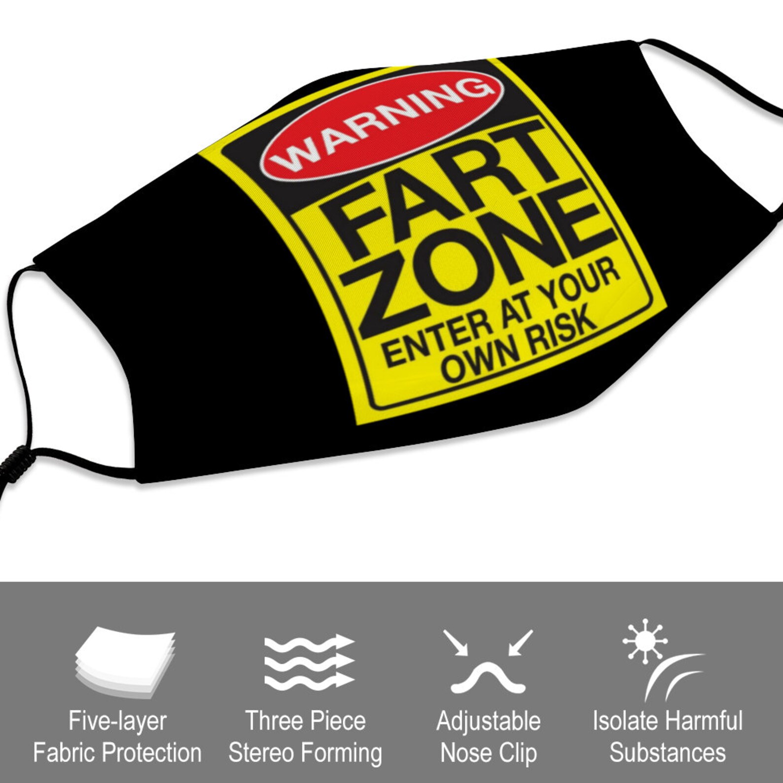Warning Fart Zone Enter Own Risk Bad Comedy Funny Cloth Face Mask With ...