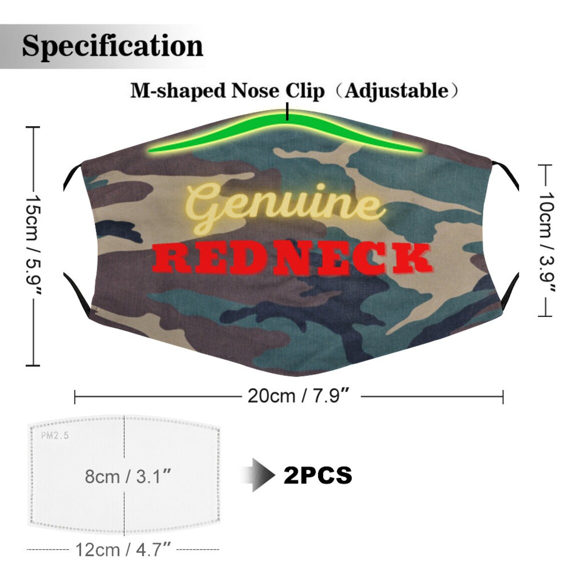 Genuine Redneck Camouflage Camo Red Yellow Cloth Face Mask W/ 2 ...