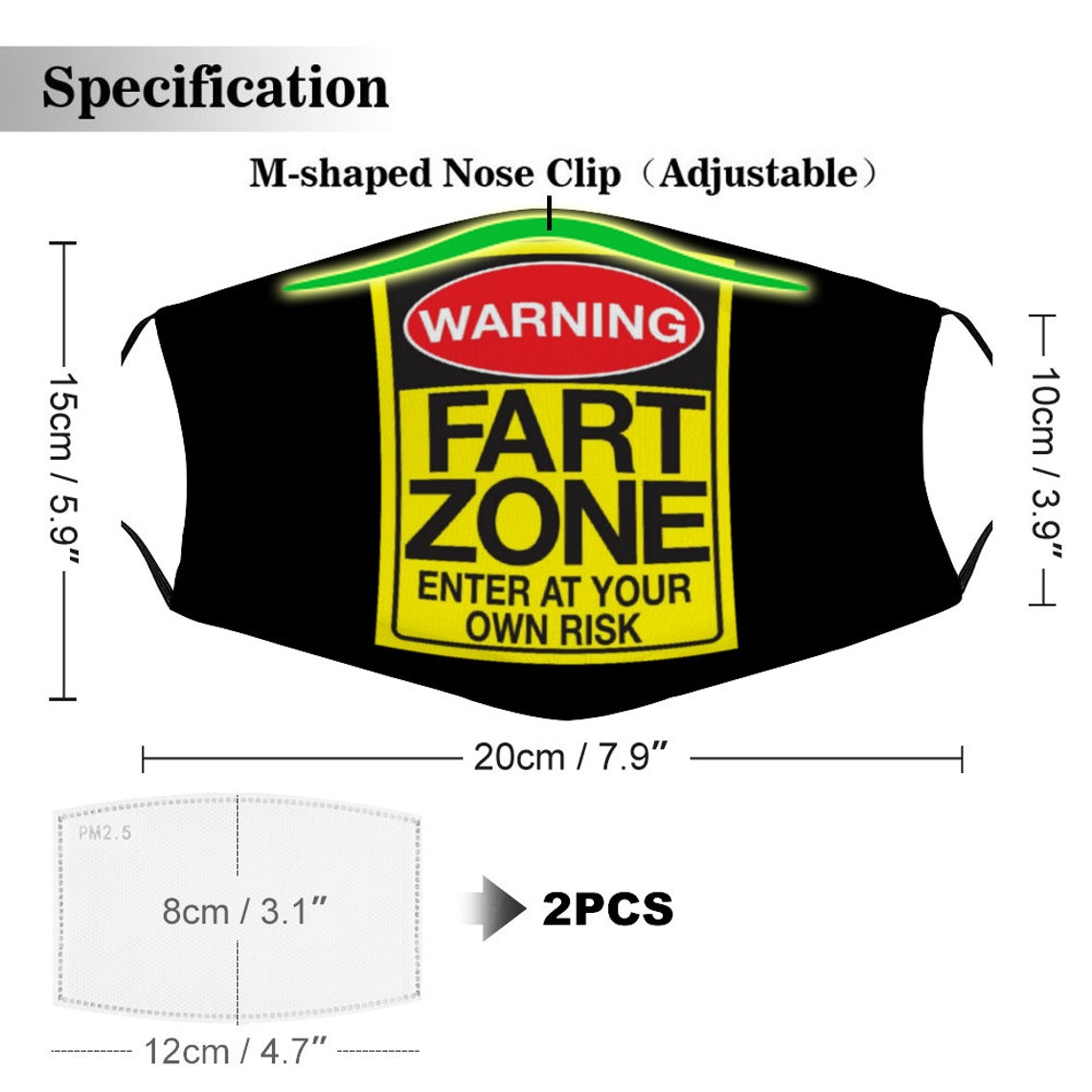 Warning Fart Zone Enter Own Risk Bad Comedy Funny Cloth Face - Etsy