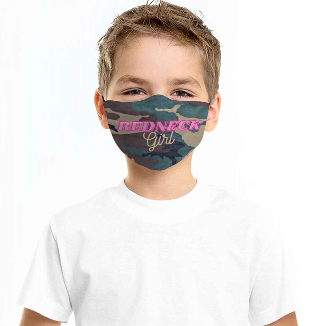 Redneck Girl Camouflage Camo Pink Child's Cloth Face Mask W/ 2 ...