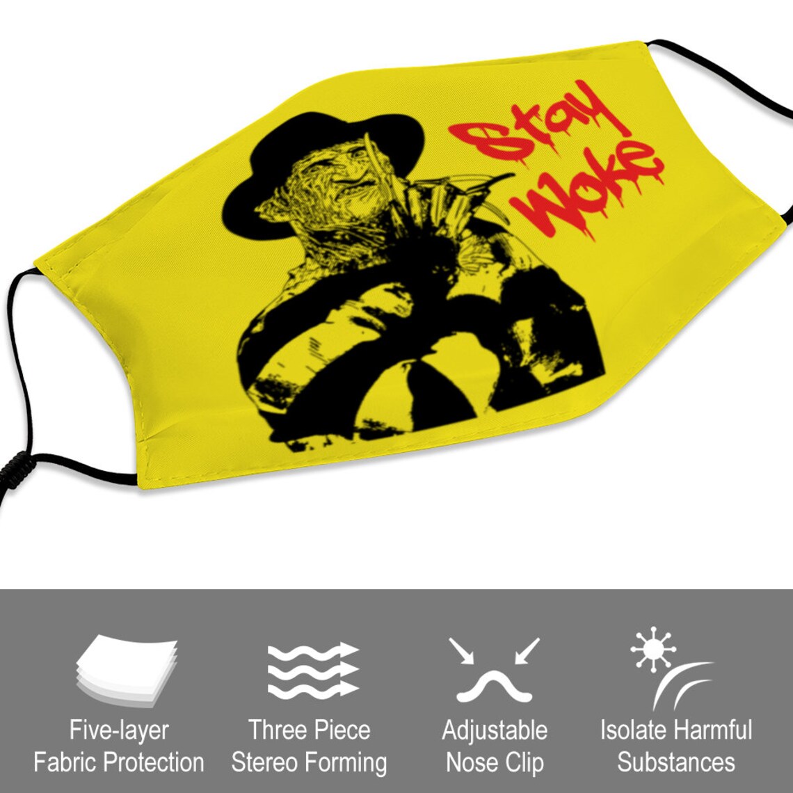 Stay Woke Freddy Krueger Nightmare Elm Street Left Protest Cloth Face ...