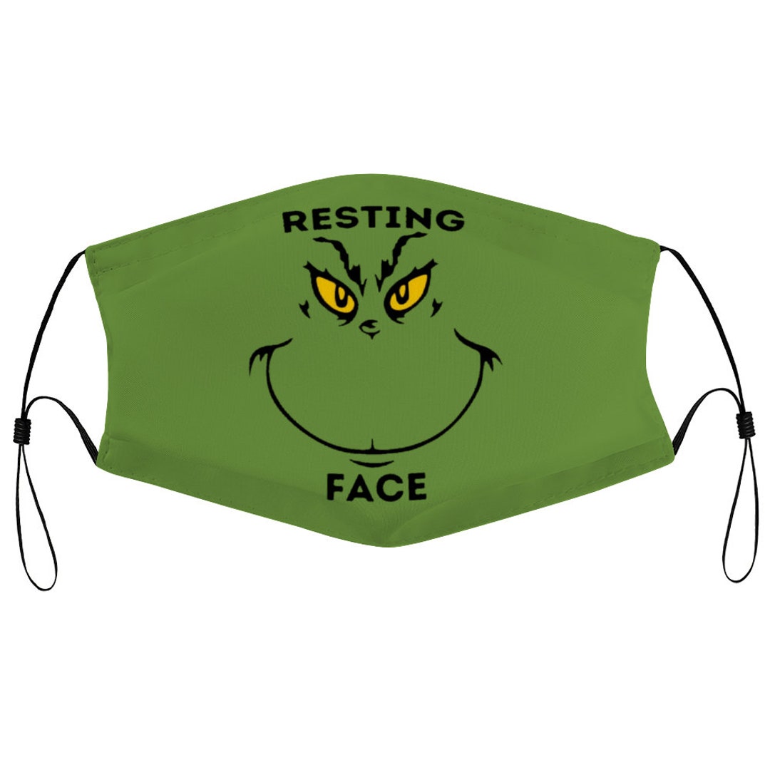 Green Resting Grinch Face Christmas Holiday Festive Cloth Face Mask W ...