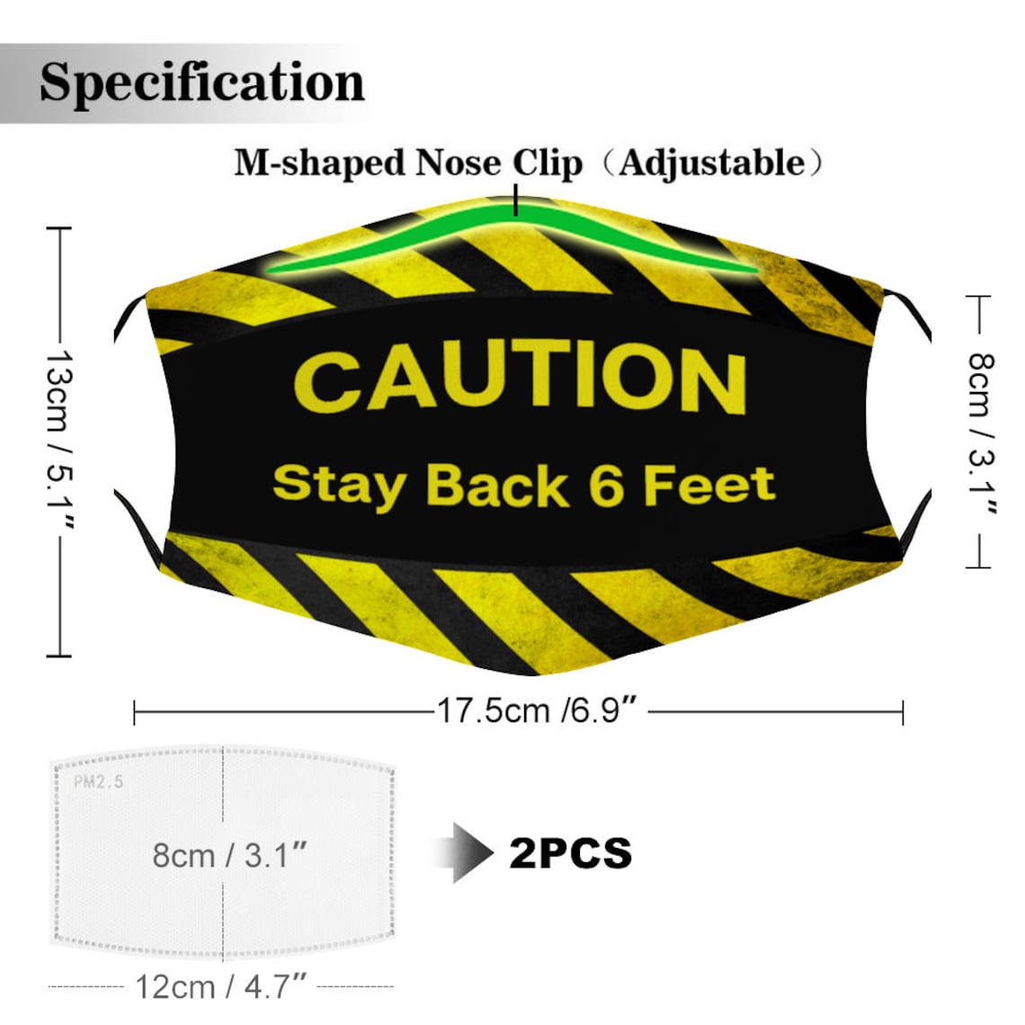 Caution Stay Back 6 Feet Social Distancing Cloth Face Mask W/ - Etsy