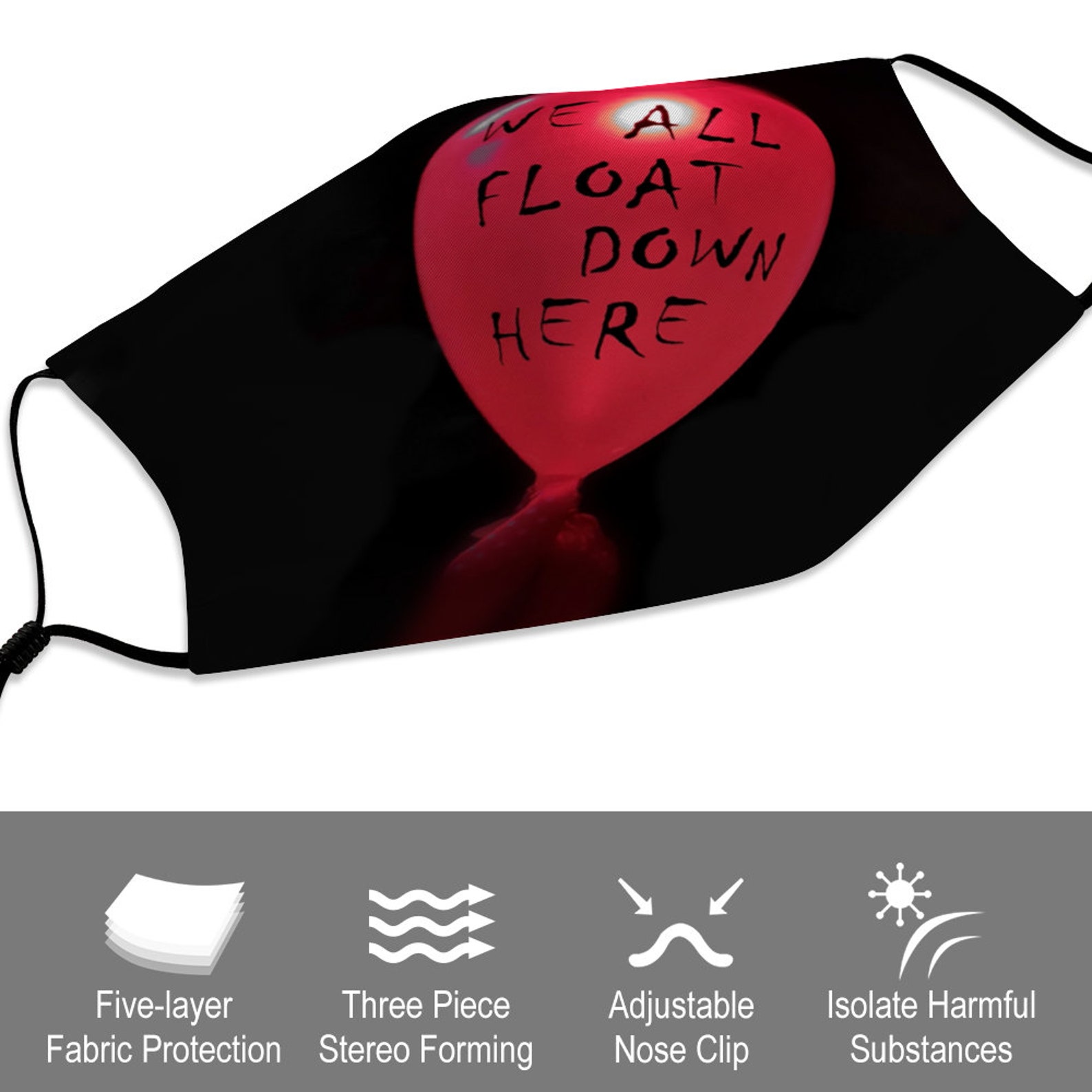 IT Red Balloon We All Float Stephen King Movie Book Quote Cloth Face ...