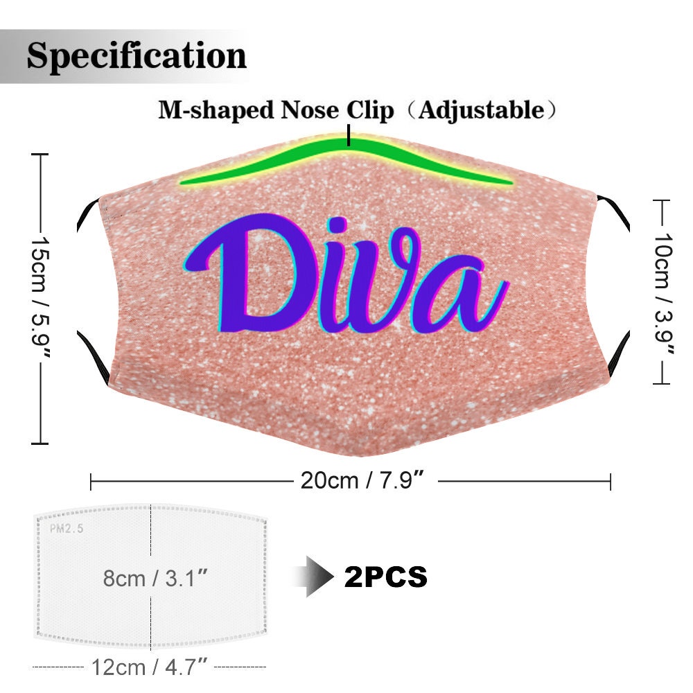 Diva Pink Glitter Background Purple Sassy HBIC Cloth Face Mask With 2 ...