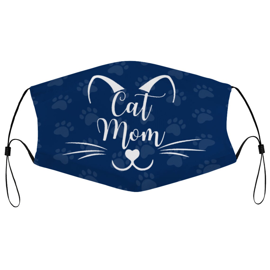 Navy Blue Cat Mom Kitty Feline Lover Paw Cloth Face Mask 2 Replaceable ...