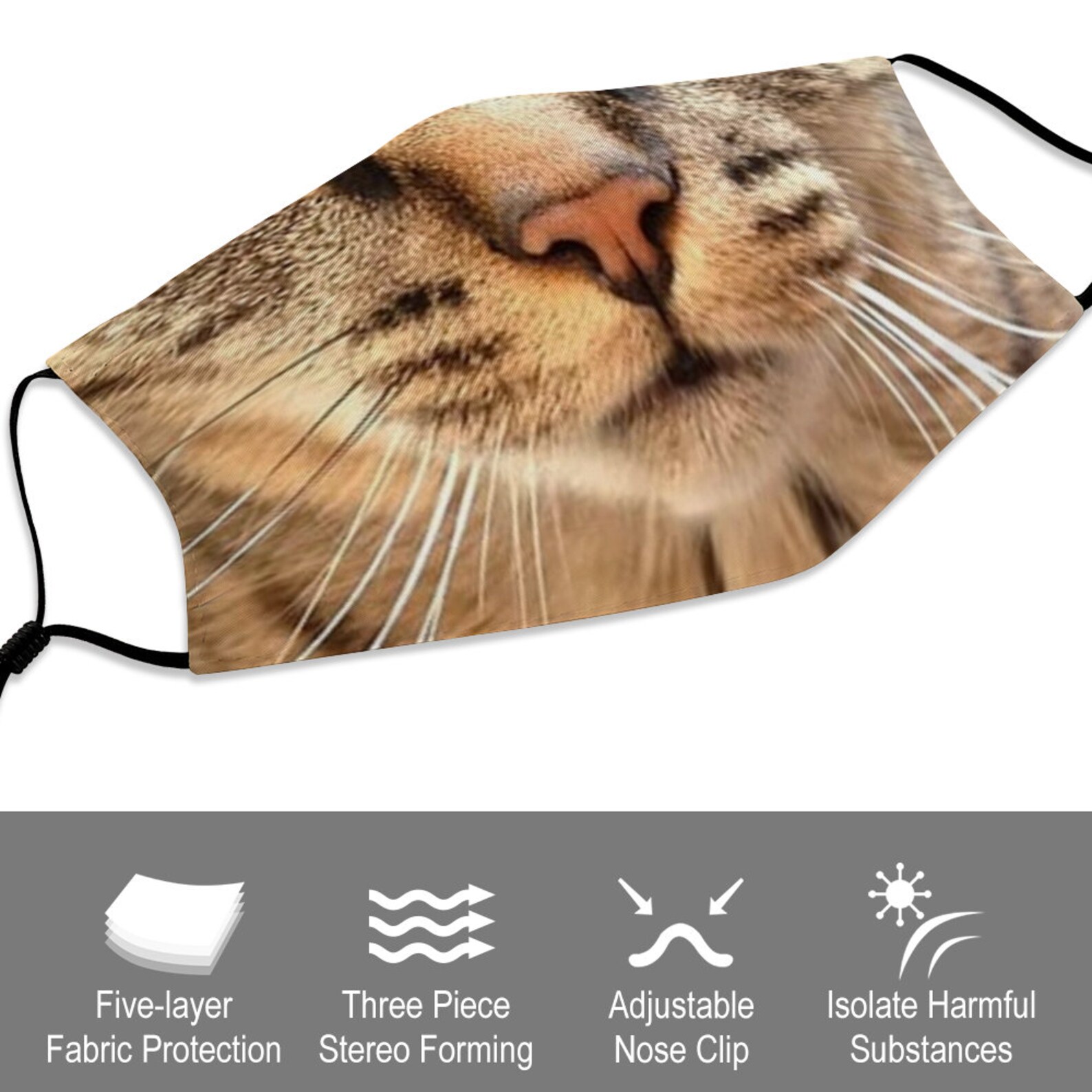 Brown Tabby Cat Kitty Feline Cloth Face Mask - 2 Replaceable Filters ...