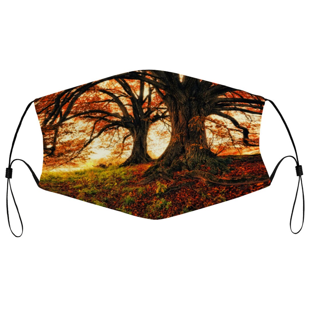 Autumn Leaves Trees Fall Scene Thanksgiving Nature Cloth Face Mask W/ 2 ...