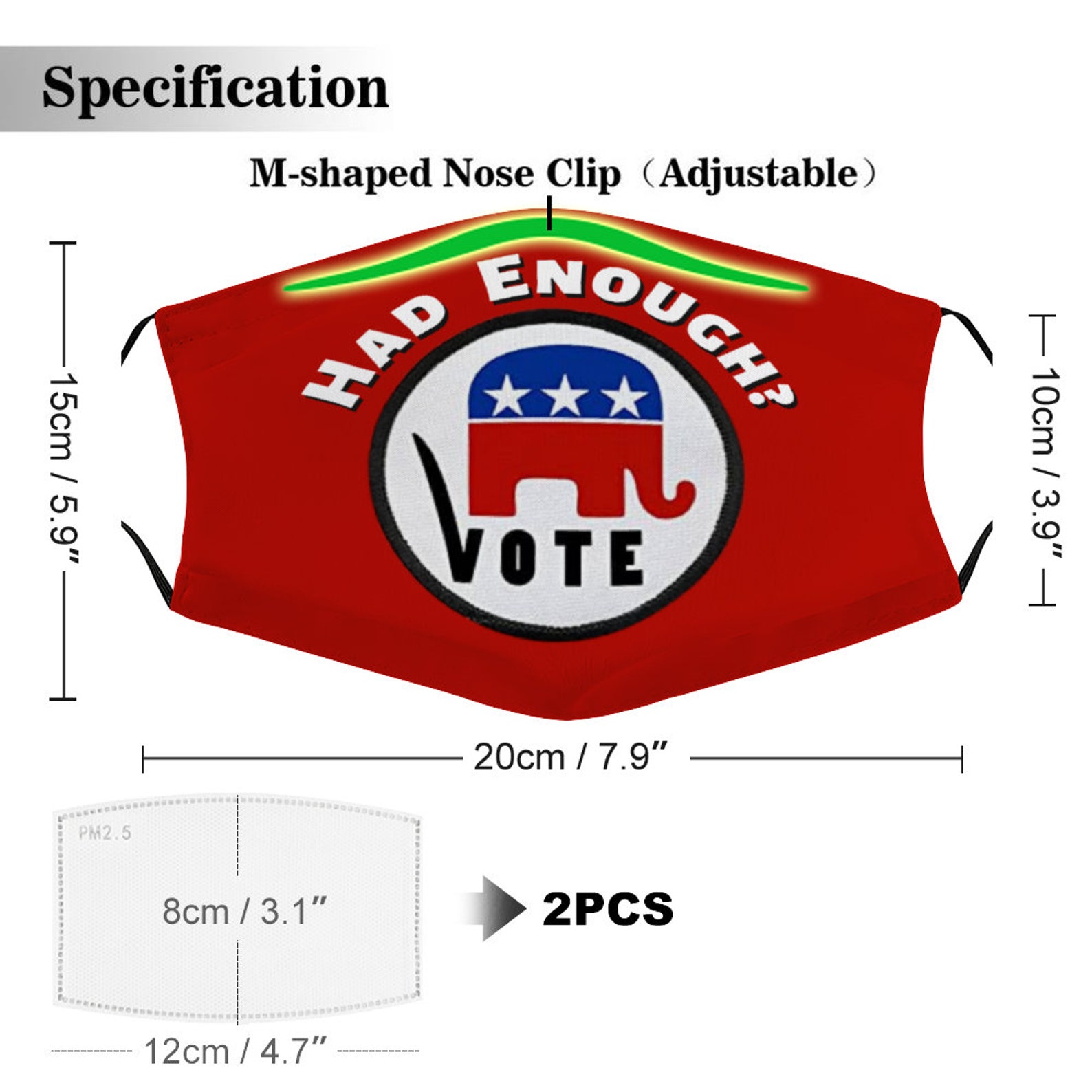 Had Enough Vote Republican Elephant Midterm Elections Red Cloth Face ...