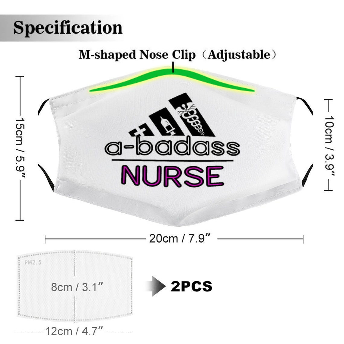 A Badass Bad Ass Nurse Sport Style Cloth Face Mask With 2 Replaceable ...