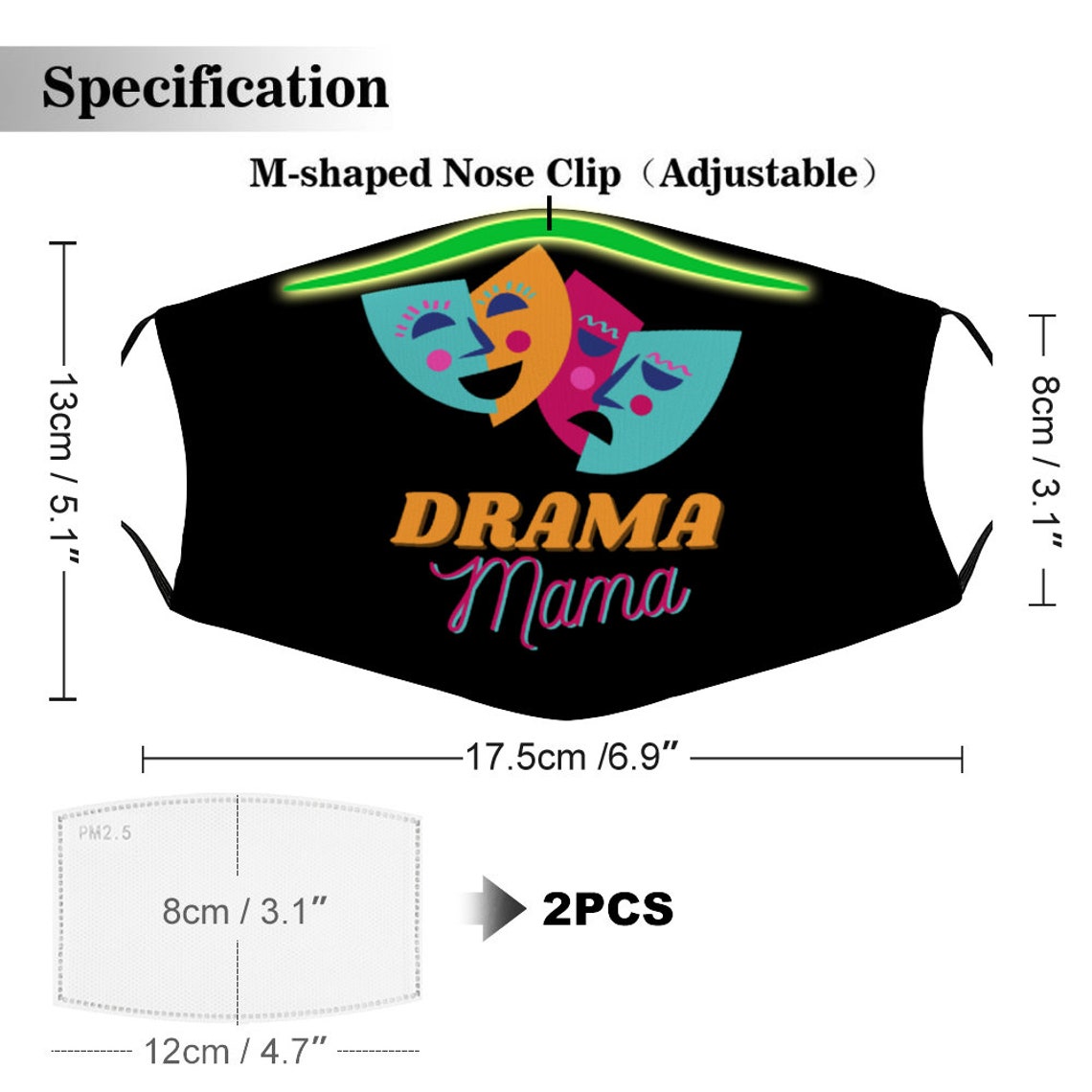 Drama Mama Thespian Actor Actress Theatre Cloth Face Mask W/ 2 ...