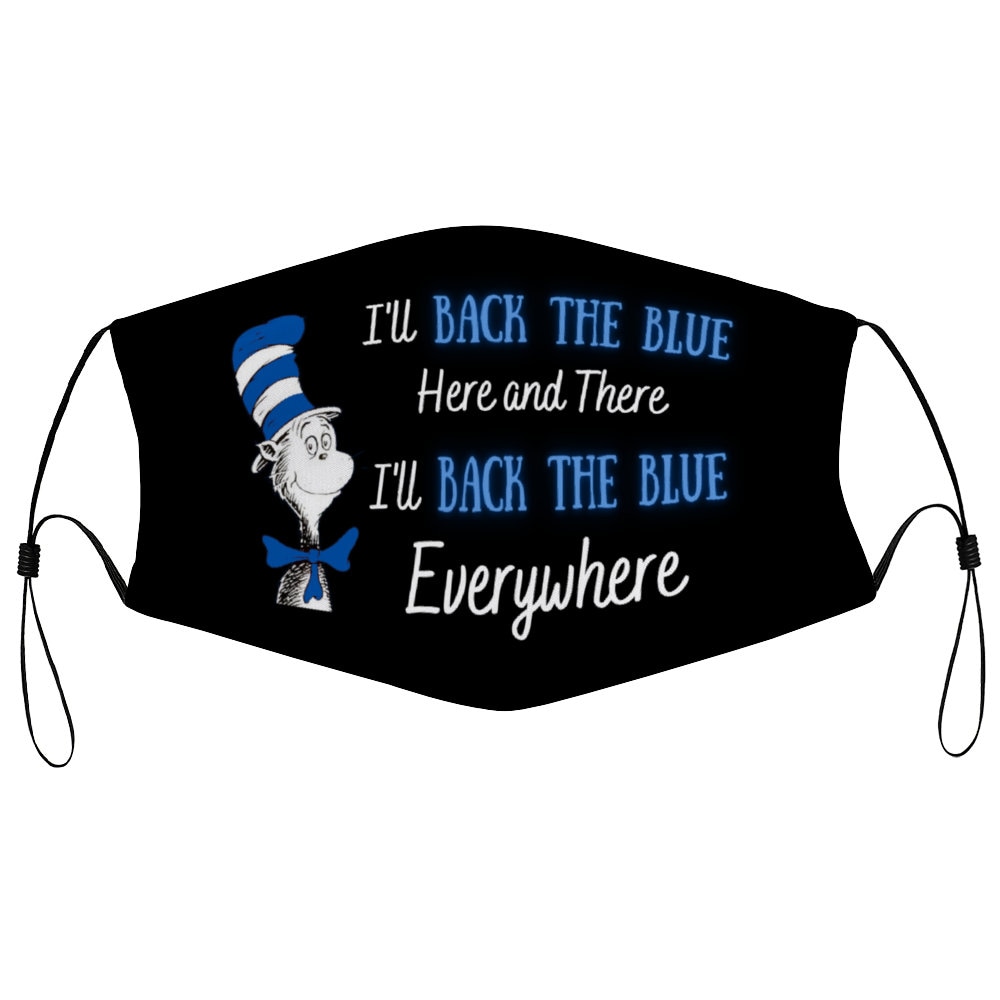 Back the Blue Dr Seuss Cat in the Hat Police Officer Support Cloth Face ...