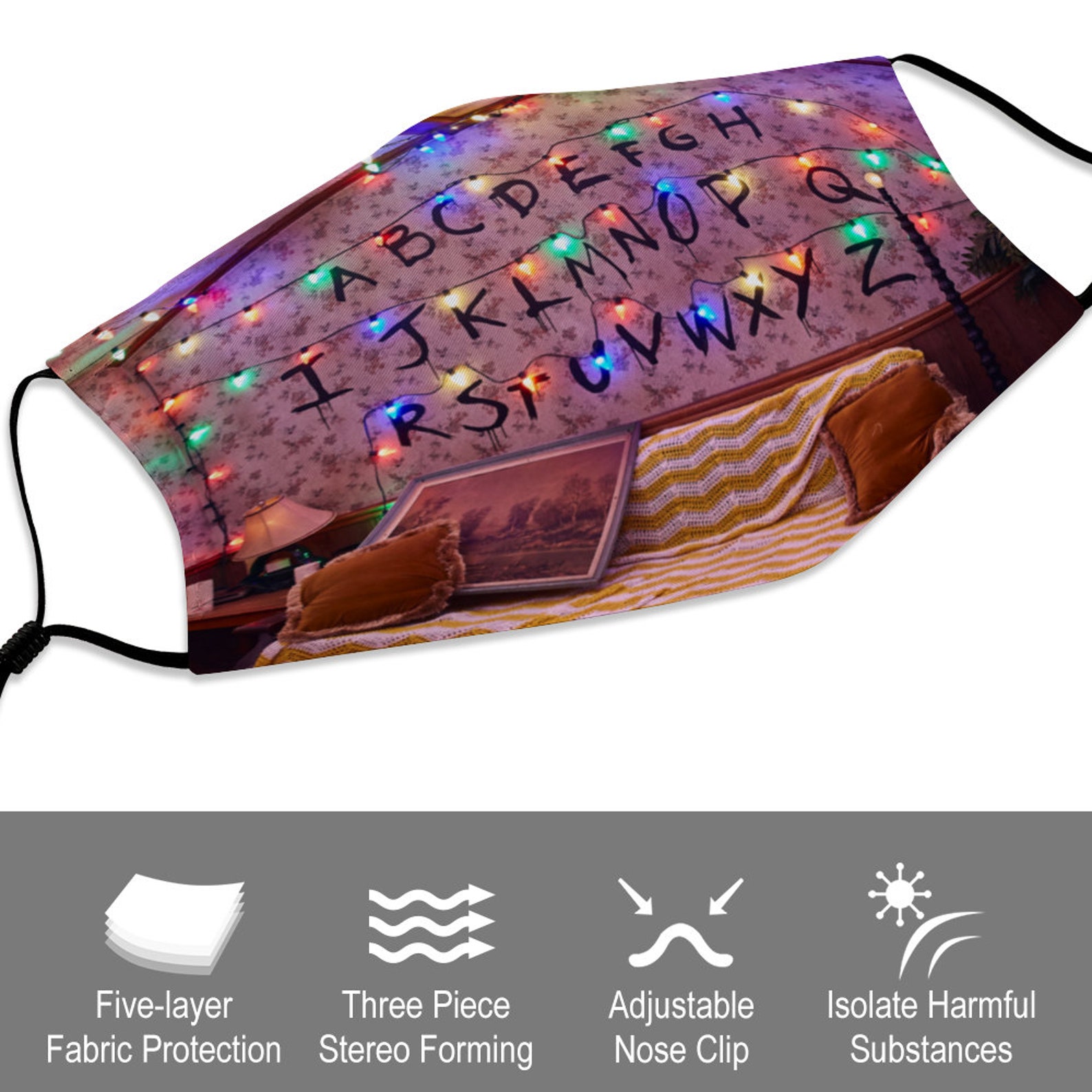 Stranger Things Christmas Lights Scene TV Show Holiday Cloth Face Mask ...