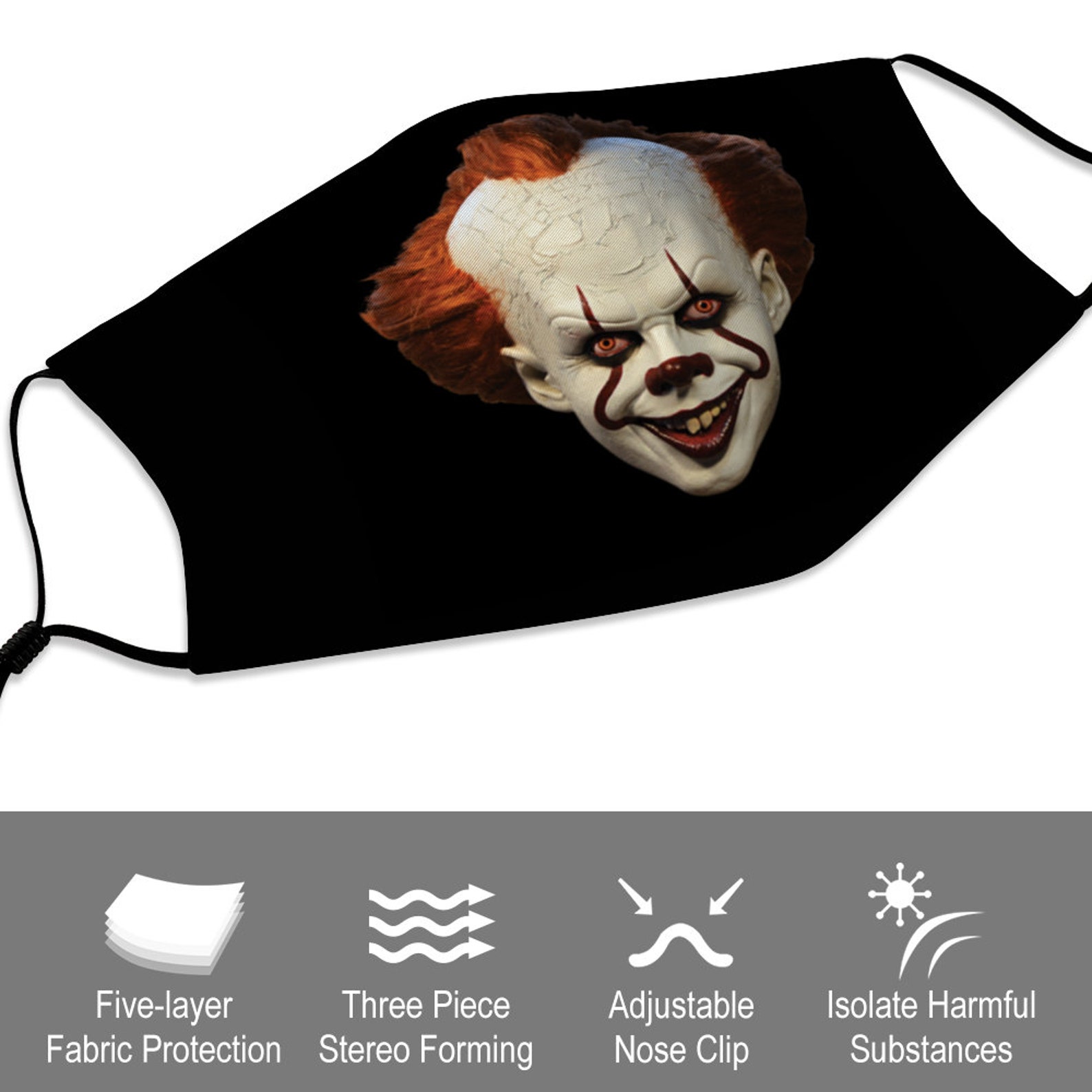 IT Pennywise Clown Face Stephen King Horror Movie Cloth Face - Etsy