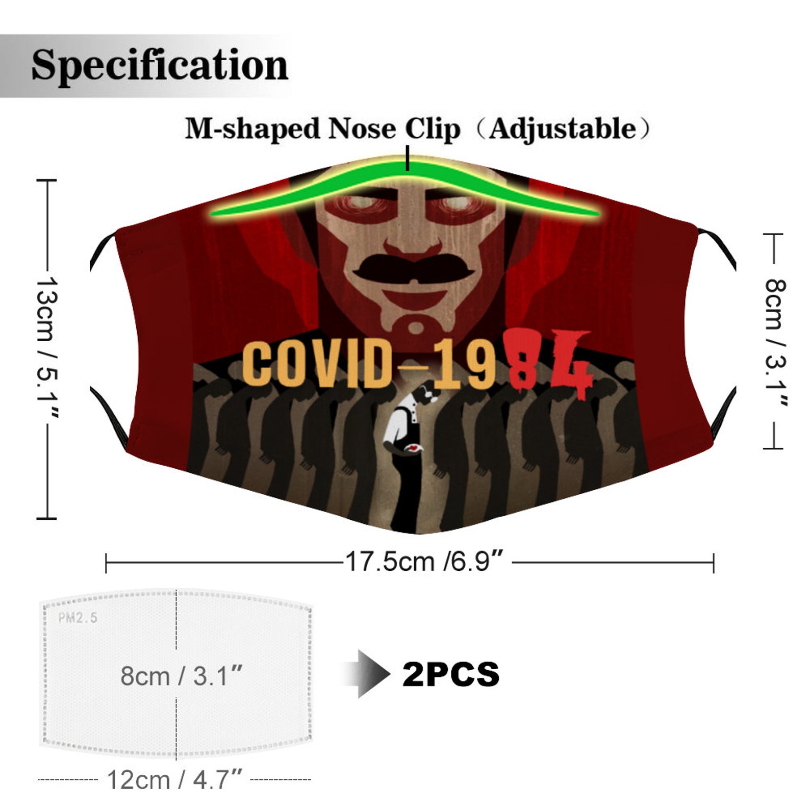 Orwell Covid-1984 Rebel Anti Cloth Face Mask 2 Replaceable Filters Dust ...