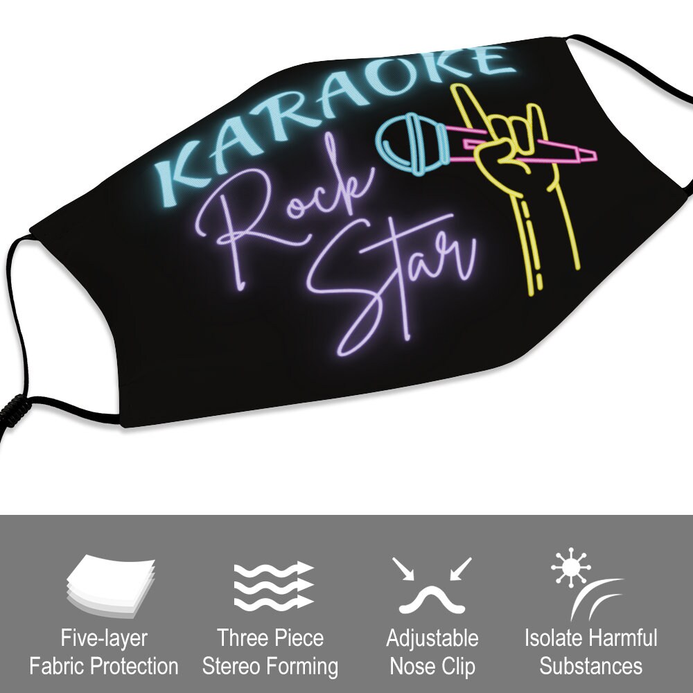 Karaoke Rock Star Neon Singing Microphone Black Cloth Face Mask With 2 ...