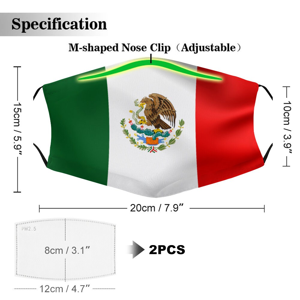 Mexican Flag Bandera De México Red White Green Cloth Face Mask With 2 ...