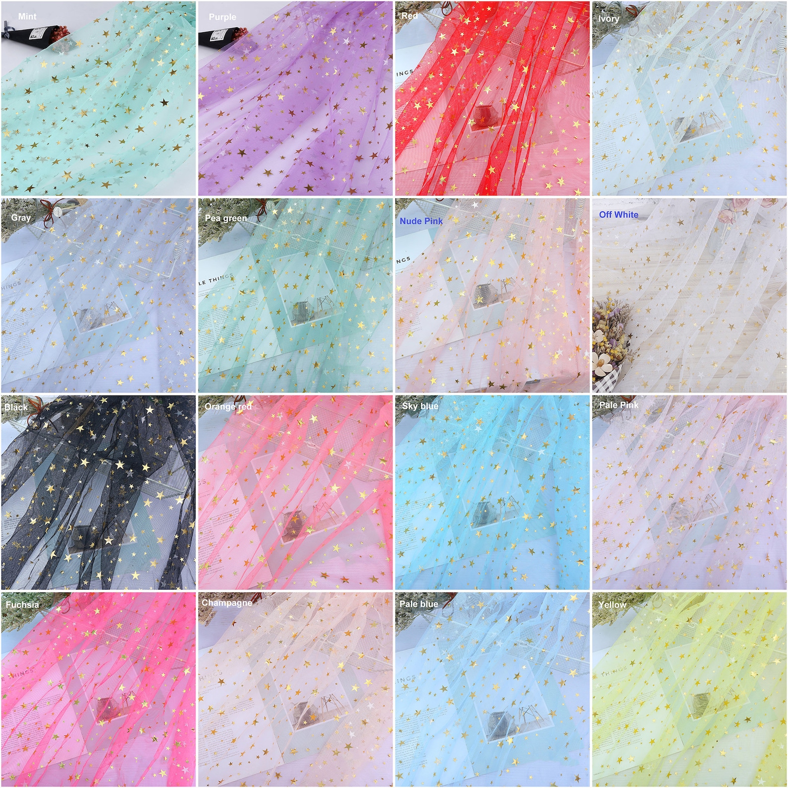 Glitter Star Print Tulle Soft Tulle Lace Gold Star Lace - Etsy