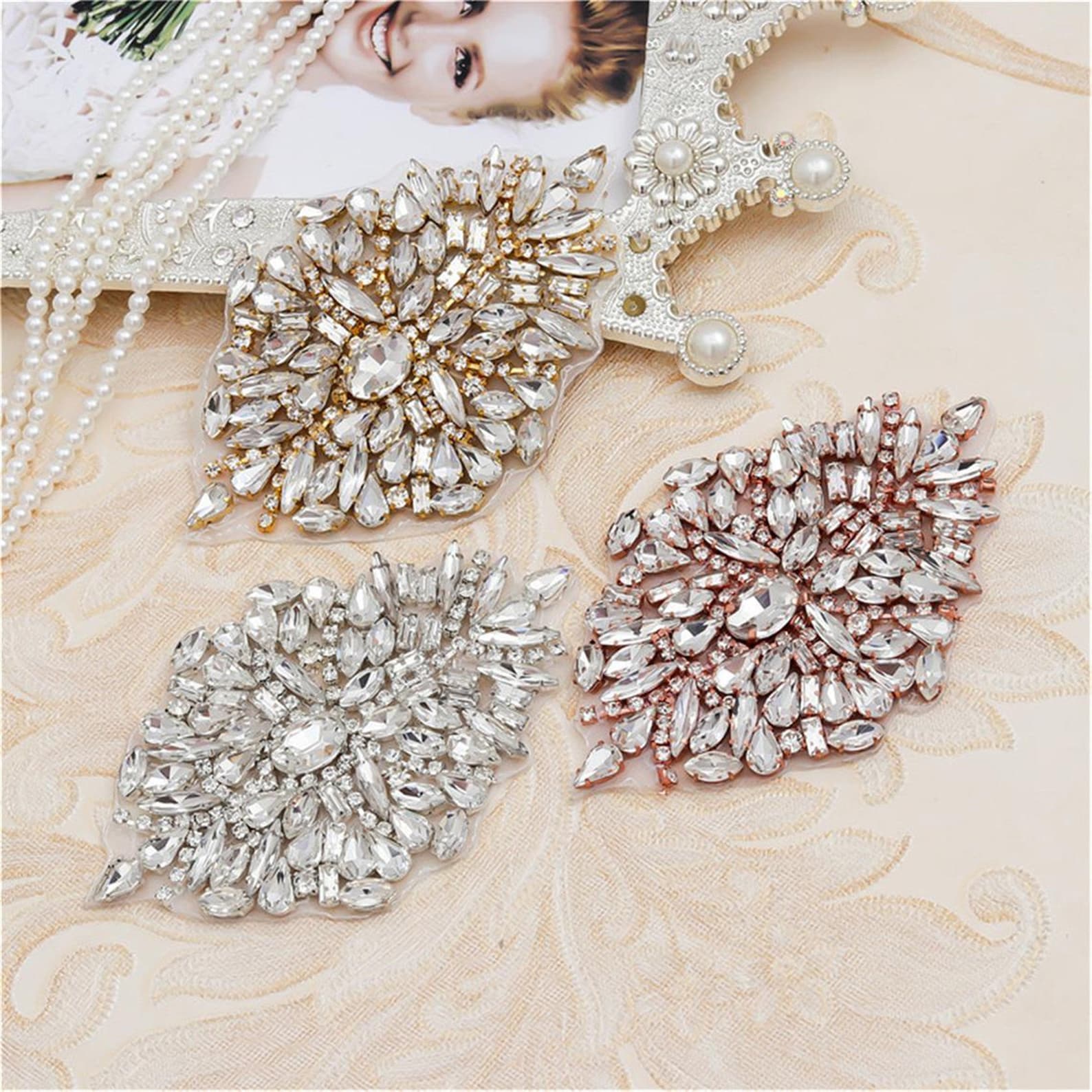 Rhinestone Shoe Clips Applique Crystal Appliques Diamante Patch Sash ...