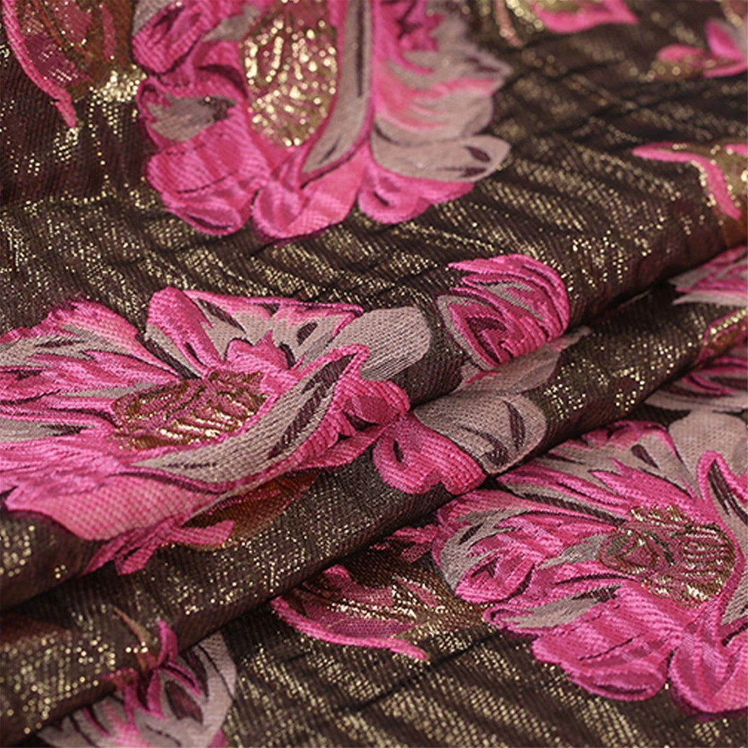 Emboss Jacquard Fabric Lotus Embroidery Polyeter Brocade Damask for ...