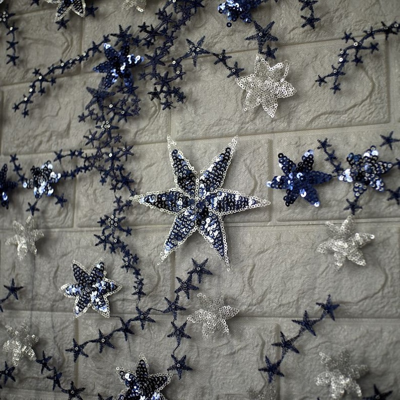 Star Embroidery Sequined Lace Fabric Sparkling Star Lace Tulle Overlay ...