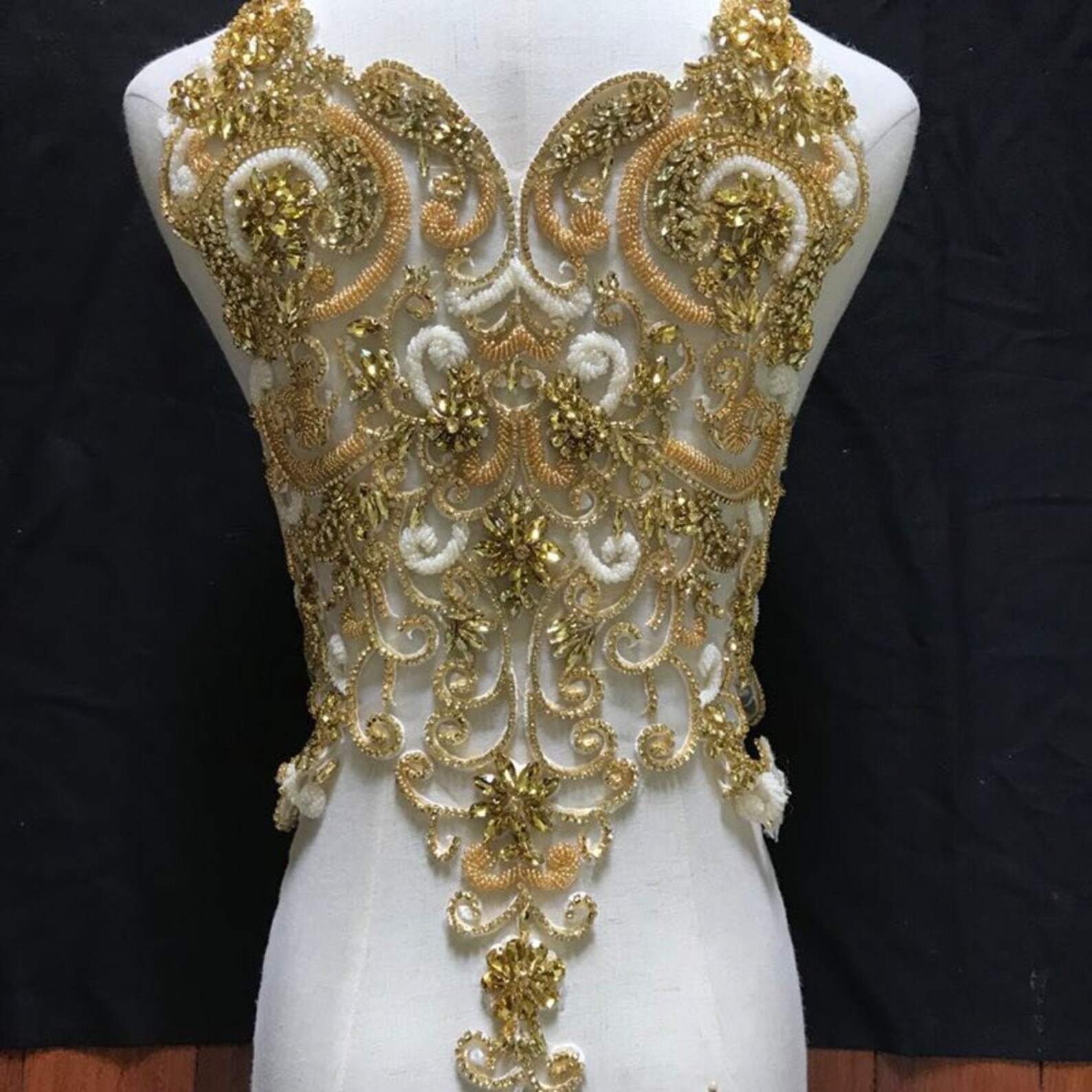 Large Bodice Elegant Rhinestone Flower Lace Applique Heavy Crystal ...