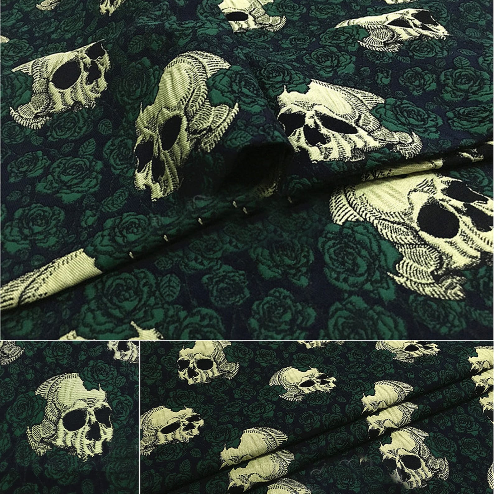 Skull and Roses Brocade Fabric Emboss Jacquard Fabric for - Etsy