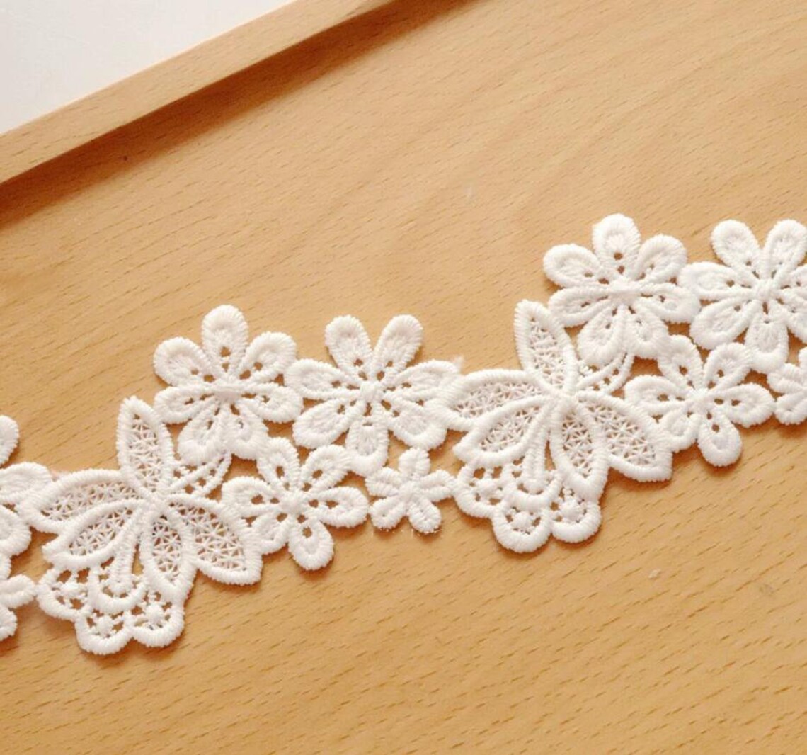 2 Yard Ivory Flower Leaf Guipure Lace Trim, Bridal Trim, Vintage Lace ...