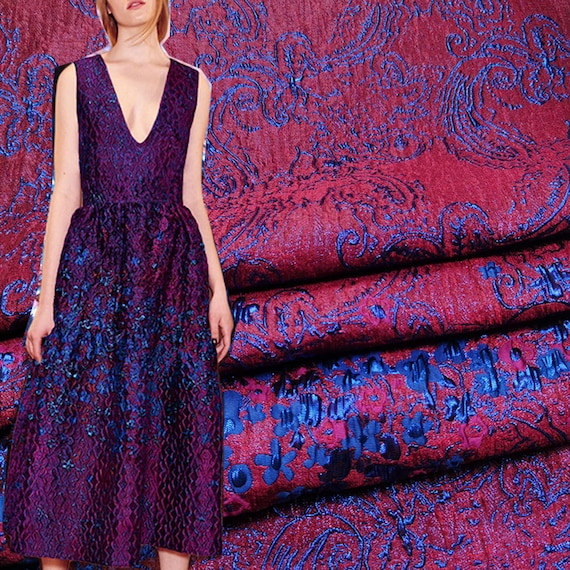 Purple Flower Embroidery Antique Style Fabric Heavy Jacquard - Etsy