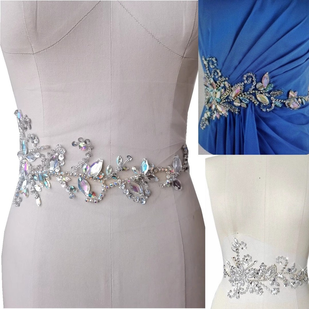 Stunning Sequined Motif Belt Beaded Rhinestone Belt Applique Dress Belt ...