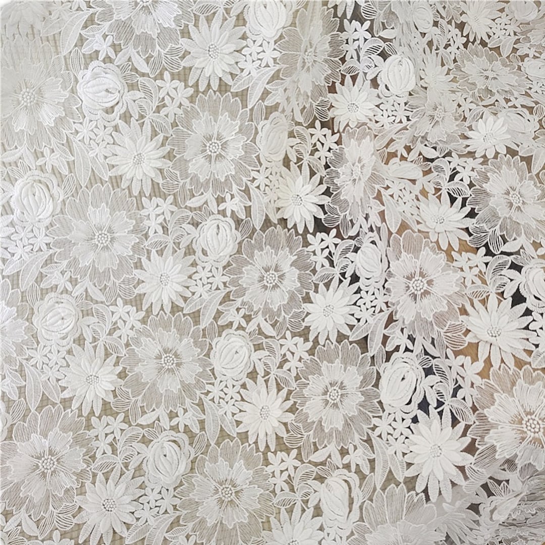 3D Floral Embroidery Lace Fabric, Delicate Guipure off White Embroidery ...