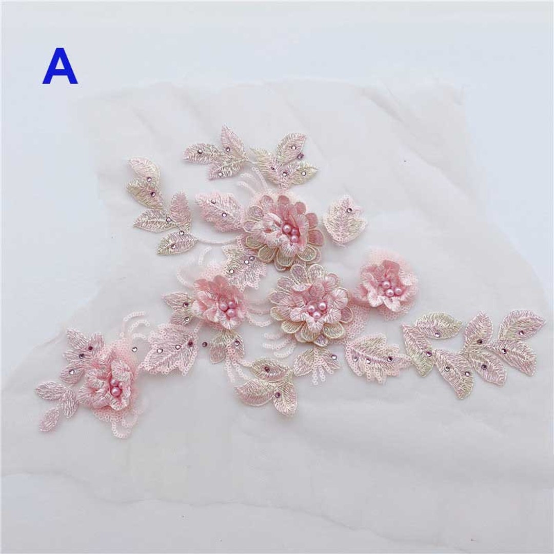 3D Floral Beaded Lace Patch Flower Embroidery Lace Applique Colorful ...