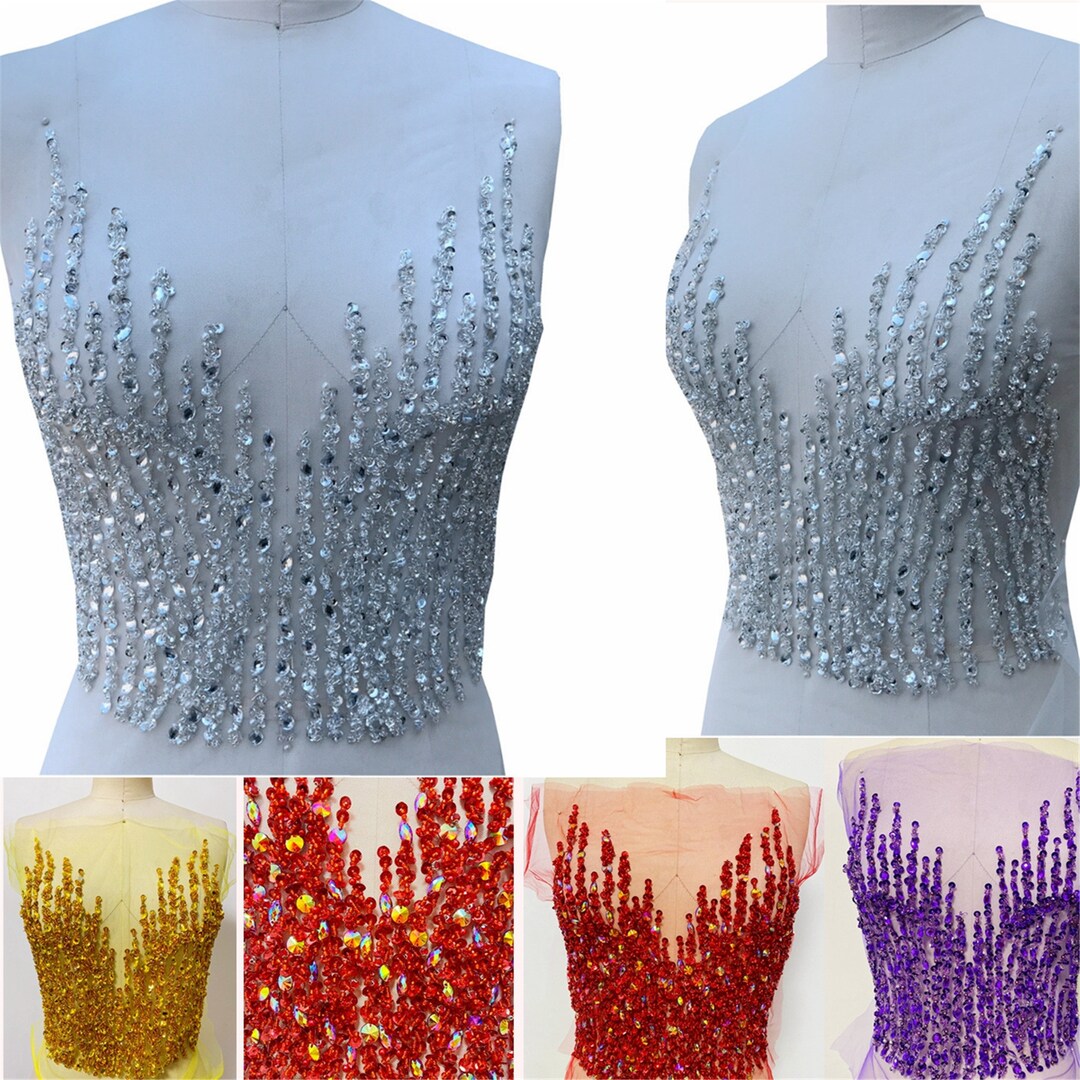 Handmade Rhinestone Bodice Applique Dress Sparkling Beaded Lace Bodice ...