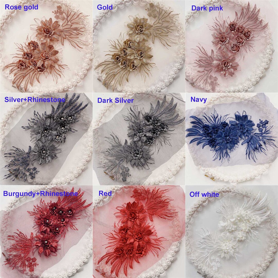 3D Rose Floral Lace Patch Rose Flower Embroidery Lace Applique Colorful ...