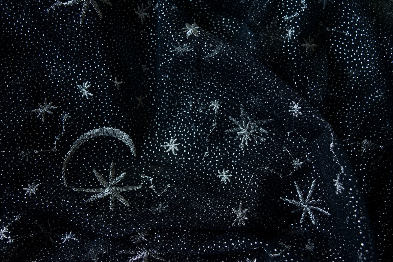 Moon Star Embroidered Lace Fabric 5 Color Mesh Golden Glitter Dot Lace ...