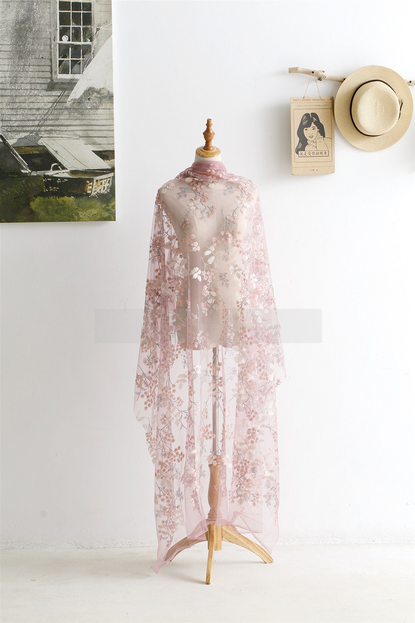 Pink Soft Tull Fabric Sequins Flower Embroidery Wedding Lace - Etsy